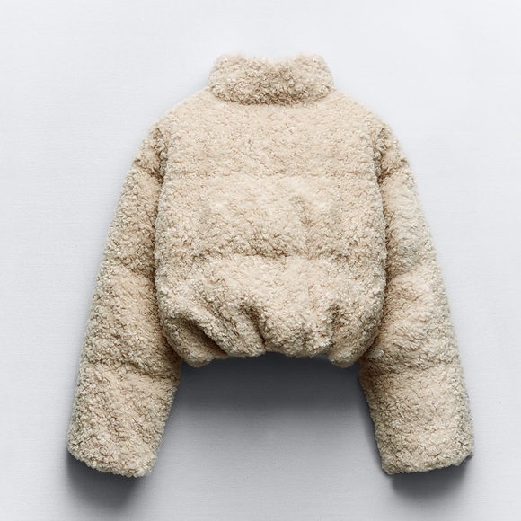 Zara | Jackets & Coats | Zara Cropped Faux Shearling Puffer Sherpa ...